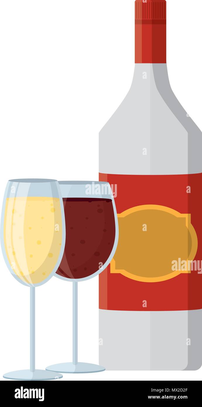 schnapps liquor bottle with champagne and brandy glass Stock Vector ...