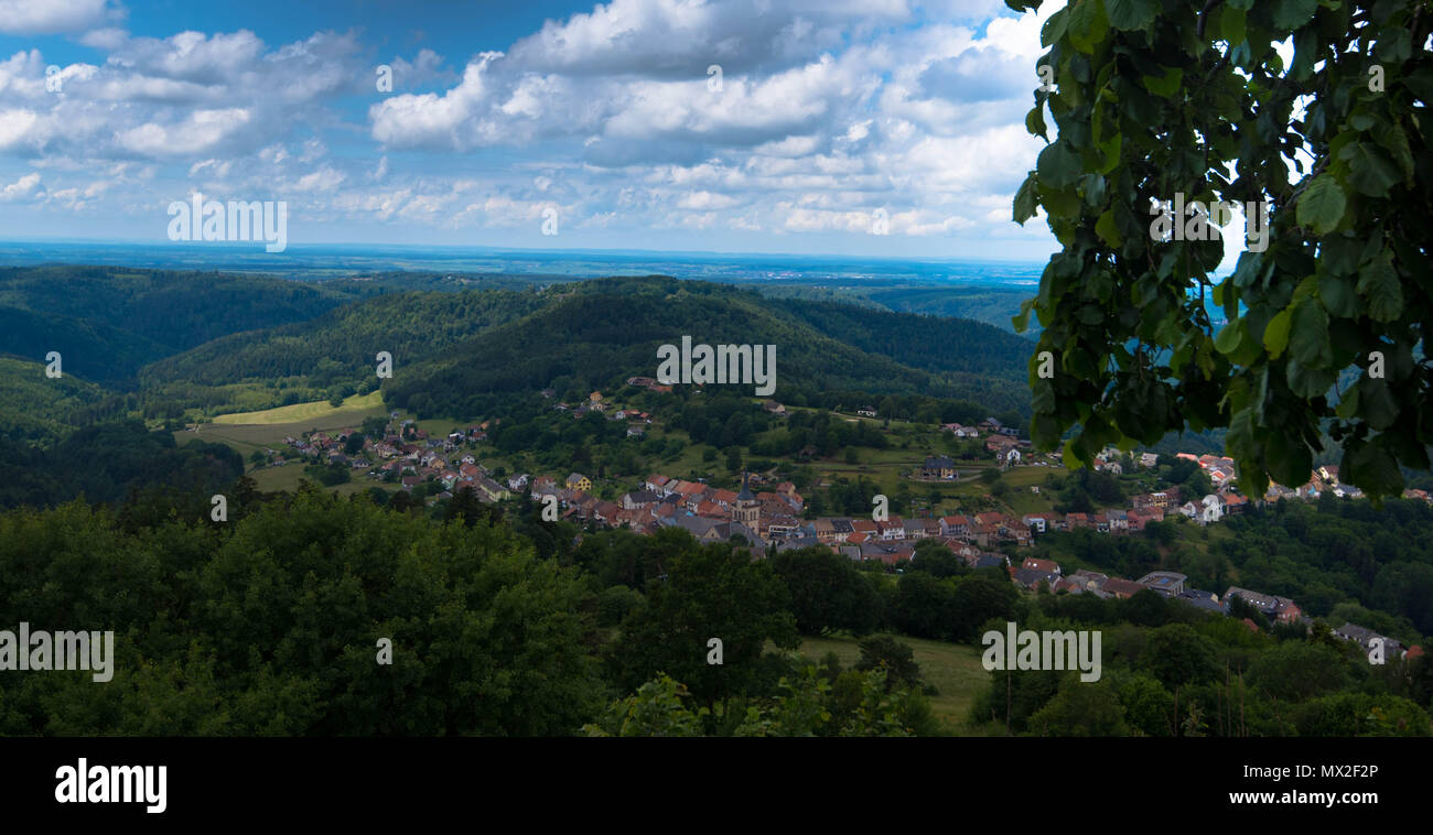 View to the village of Dabo in the Vosges mountains in France Stock ...