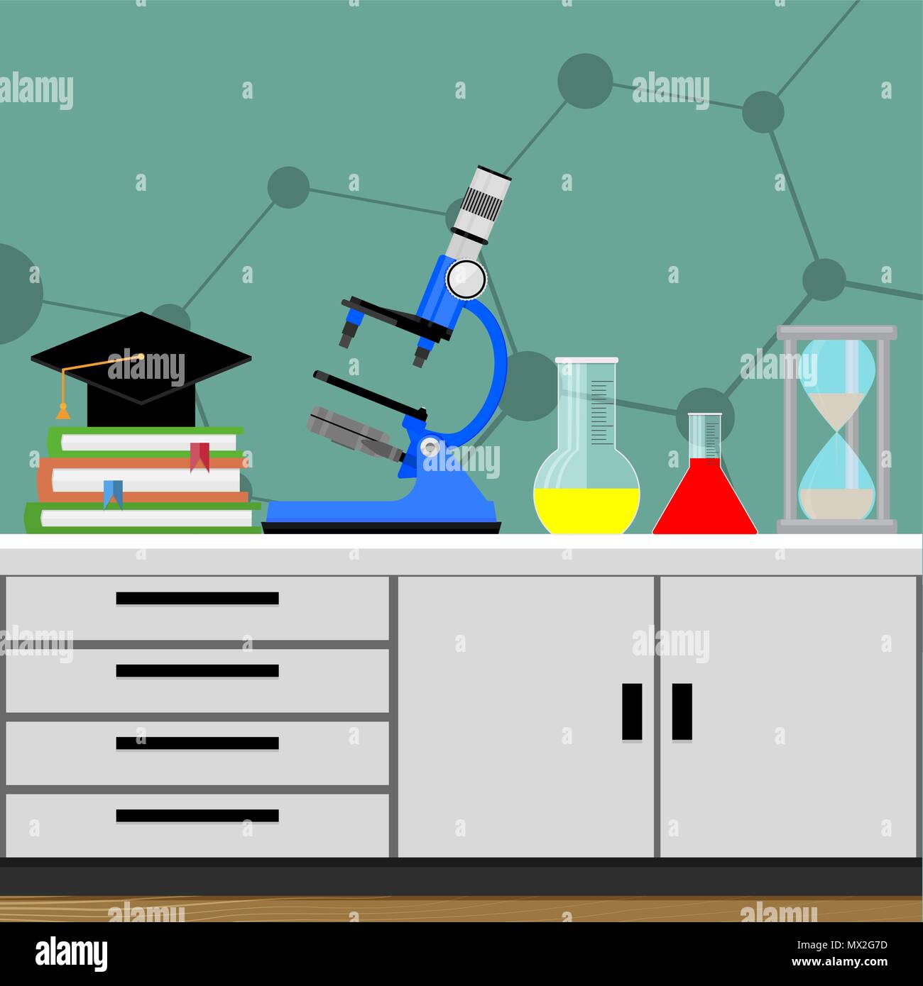 Biological science experiment, workplace with tableware, biotechnology ...