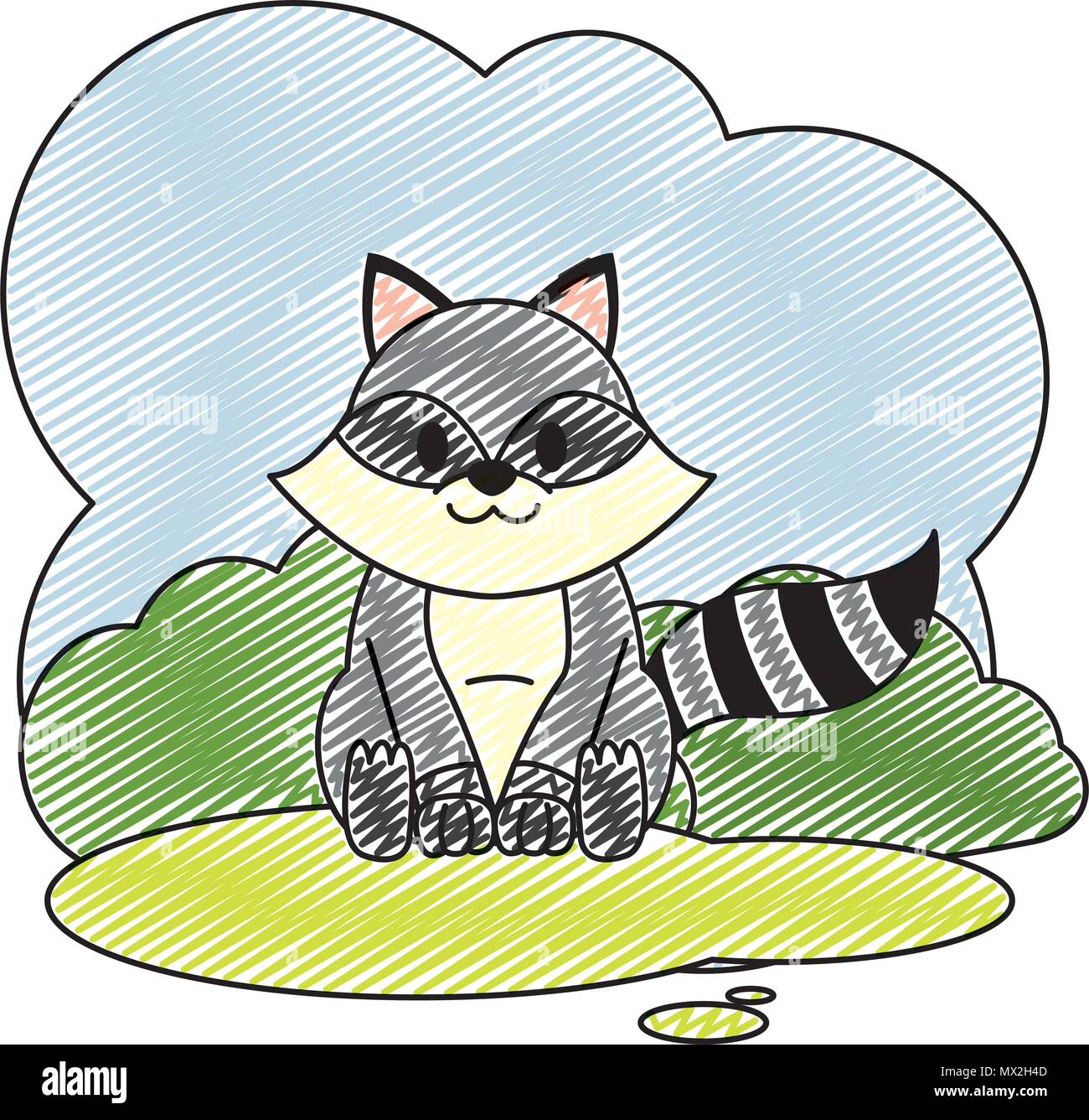 doodle cute raccon wild animal in the landscape Stock Vector Image ...