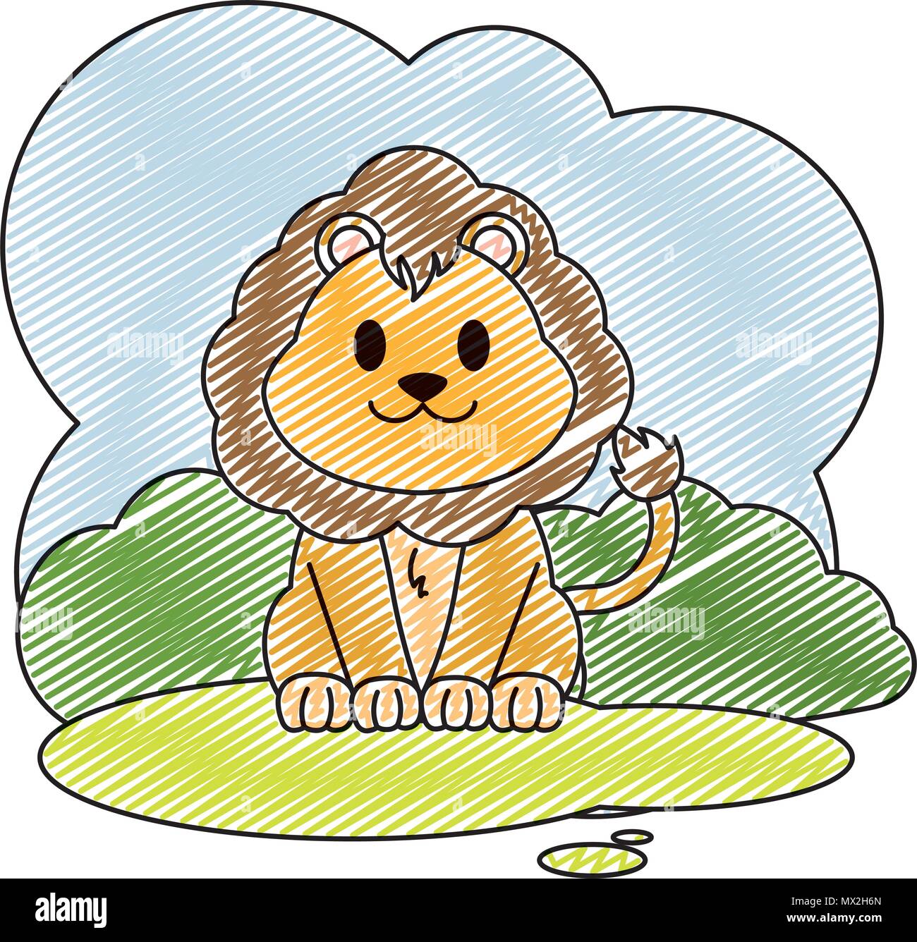 doodle cute lion wild animal in the landscape Stock Vector Image & Art ...