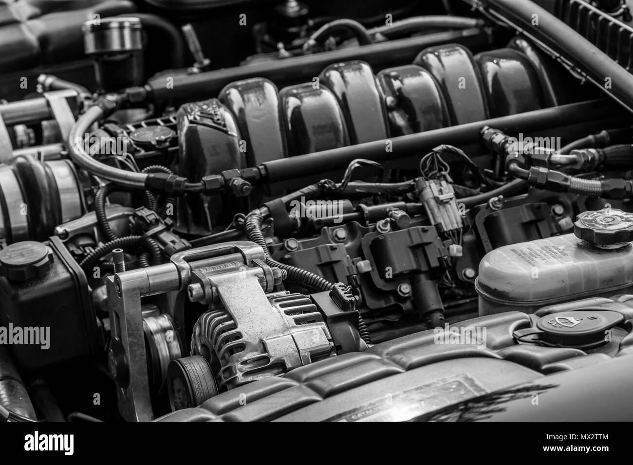 Vintage car featuring muscle engine parts Stock Photo - Alamy