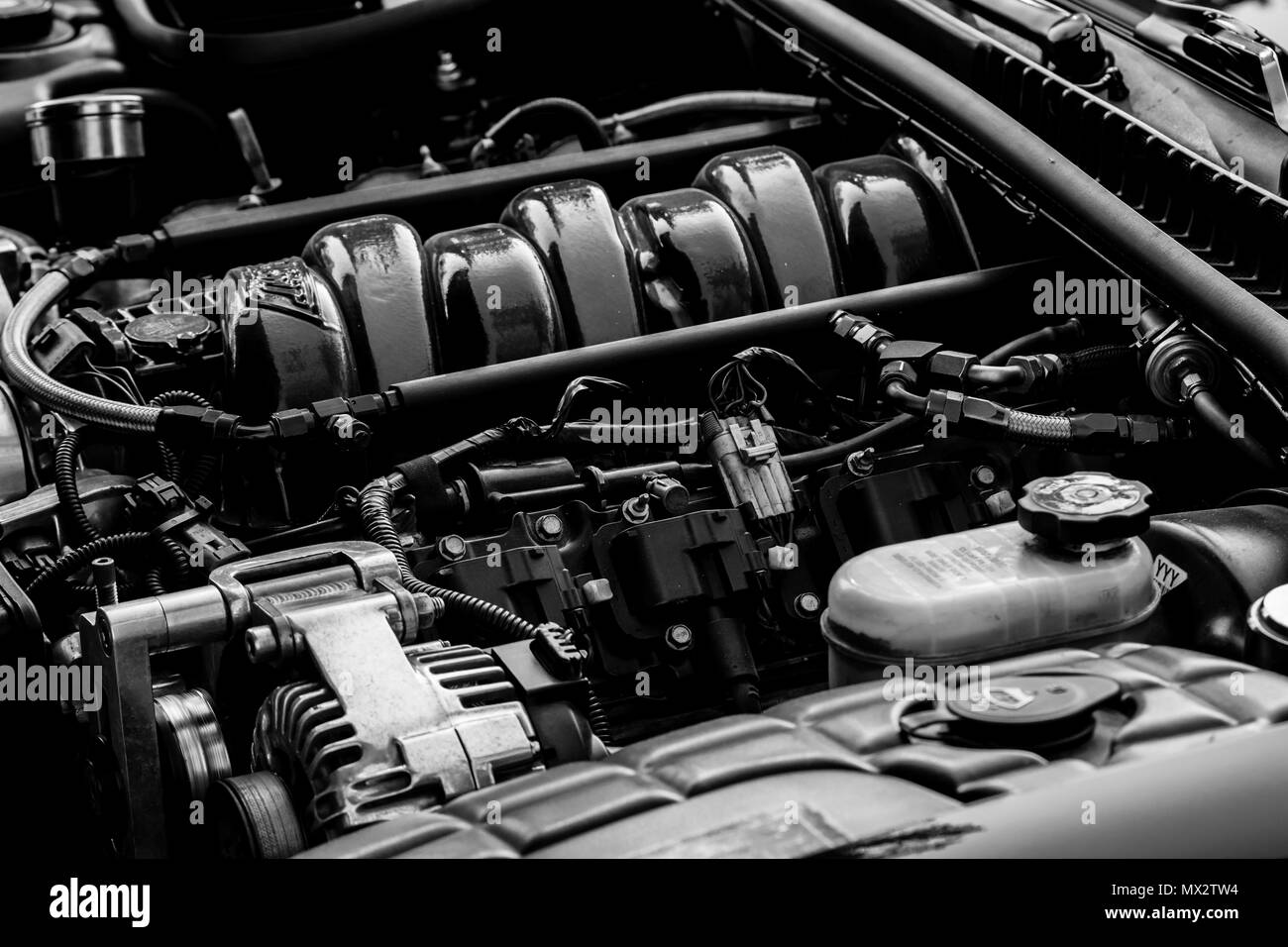 Vintage car featuring muscle engine parts Stock Photo - Alamy