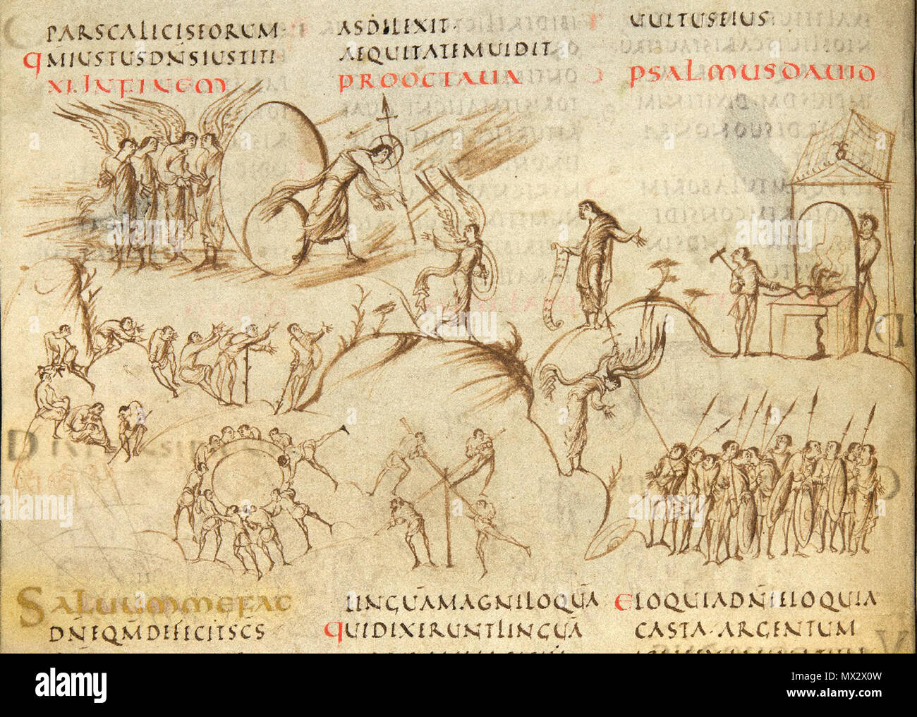 . English: Utrecht Psalter, Utrecht University Library . circa 800 ...