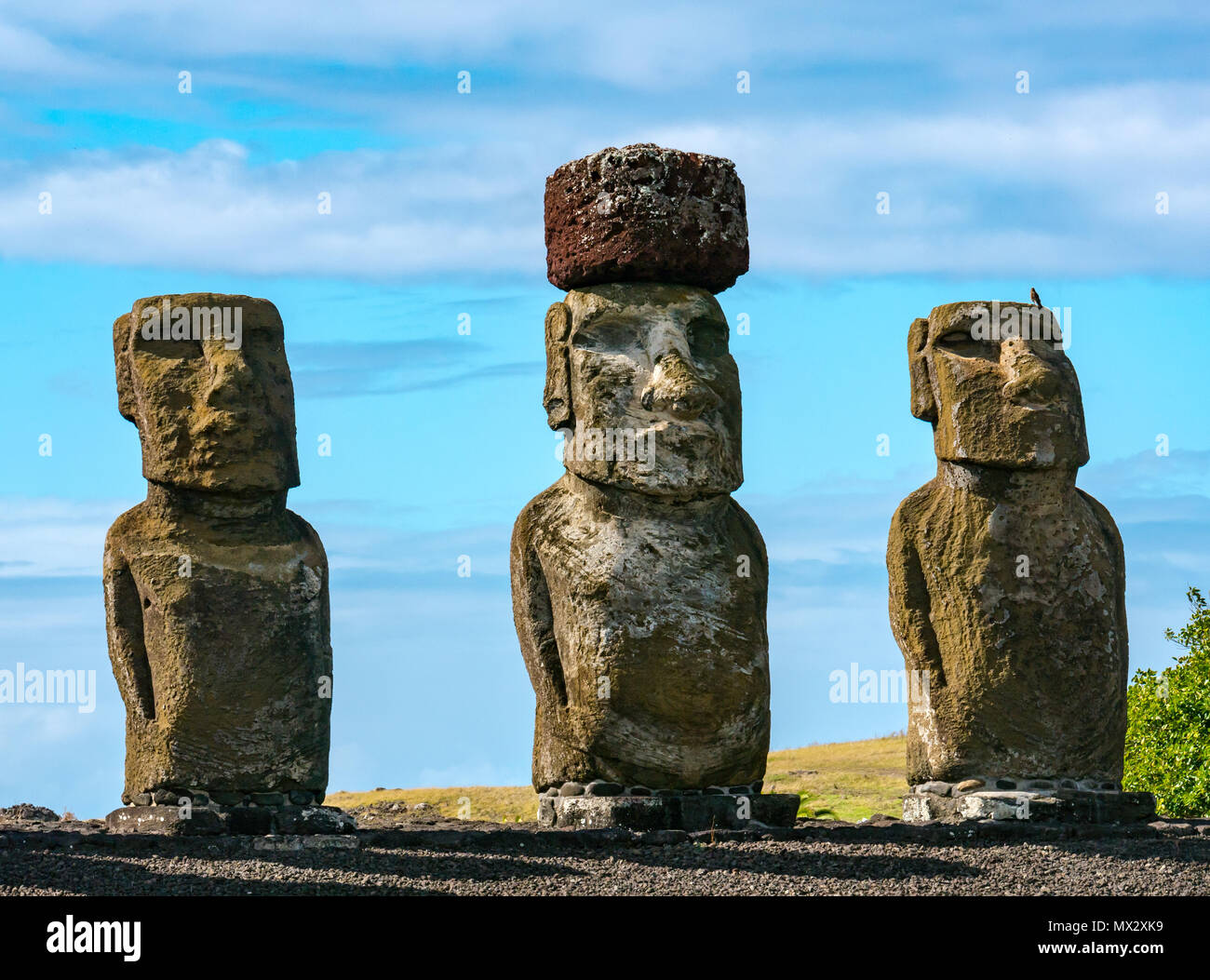 Close up of Tongariki Moai, largest reconstructed Ahu archaeological ...