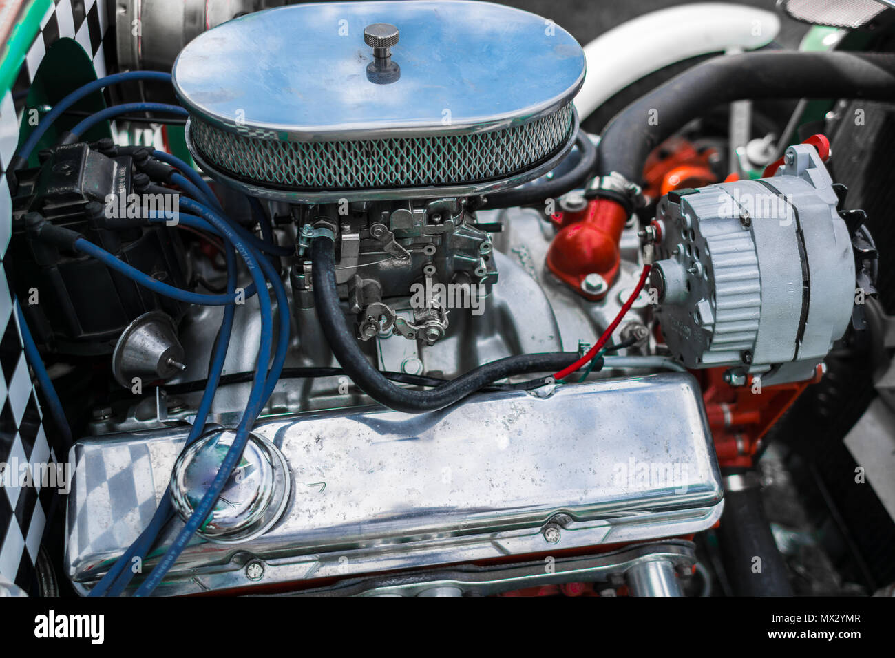 Vintage car featuring muscle engine parts Stock Photo - Alamy