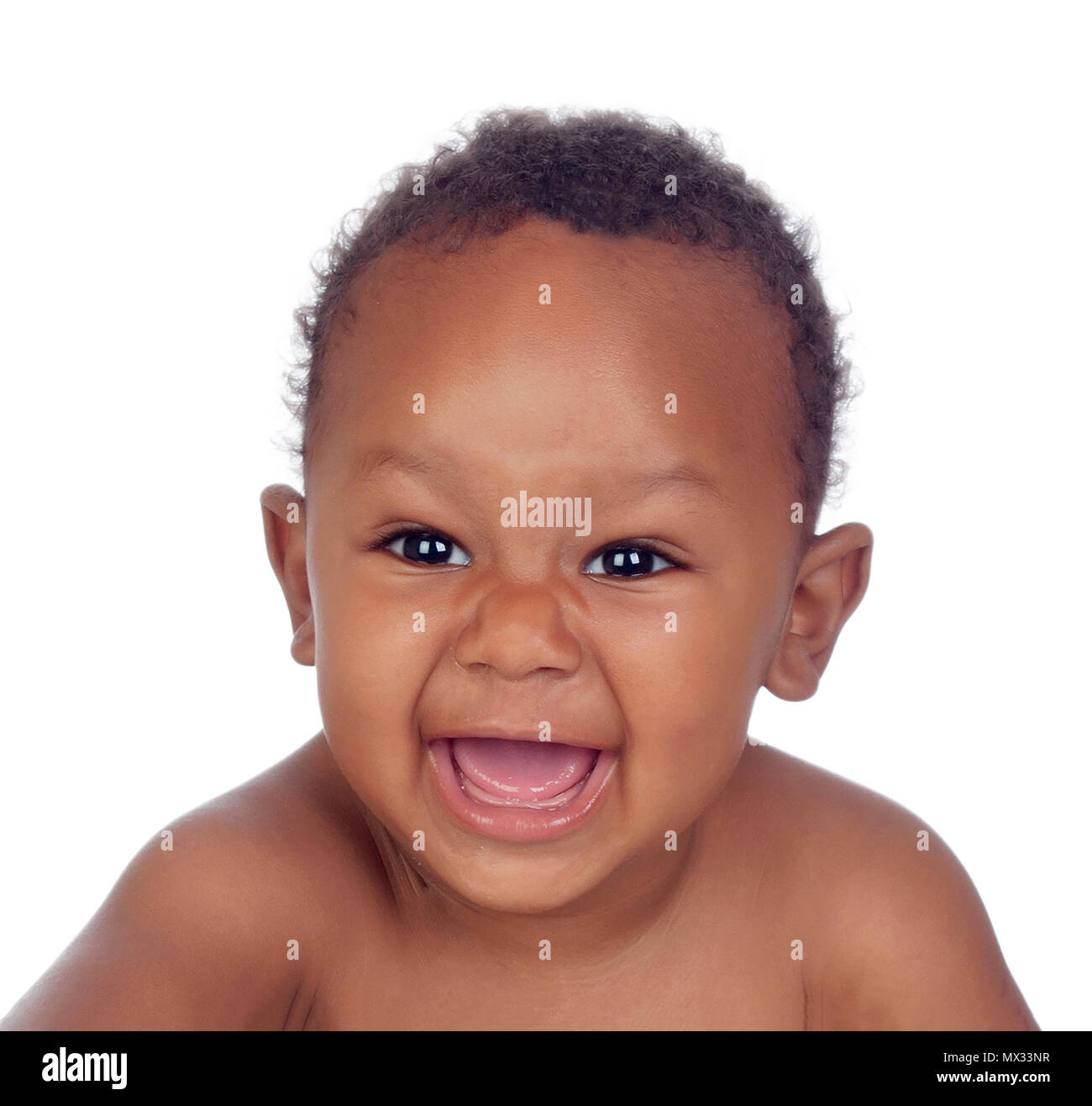 Funny and happy african baby isolated on a white background Stock Photo ...