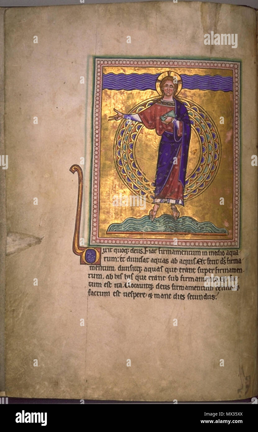 . Creation of the waters and the Firmament. Folio 2 verso from the ...