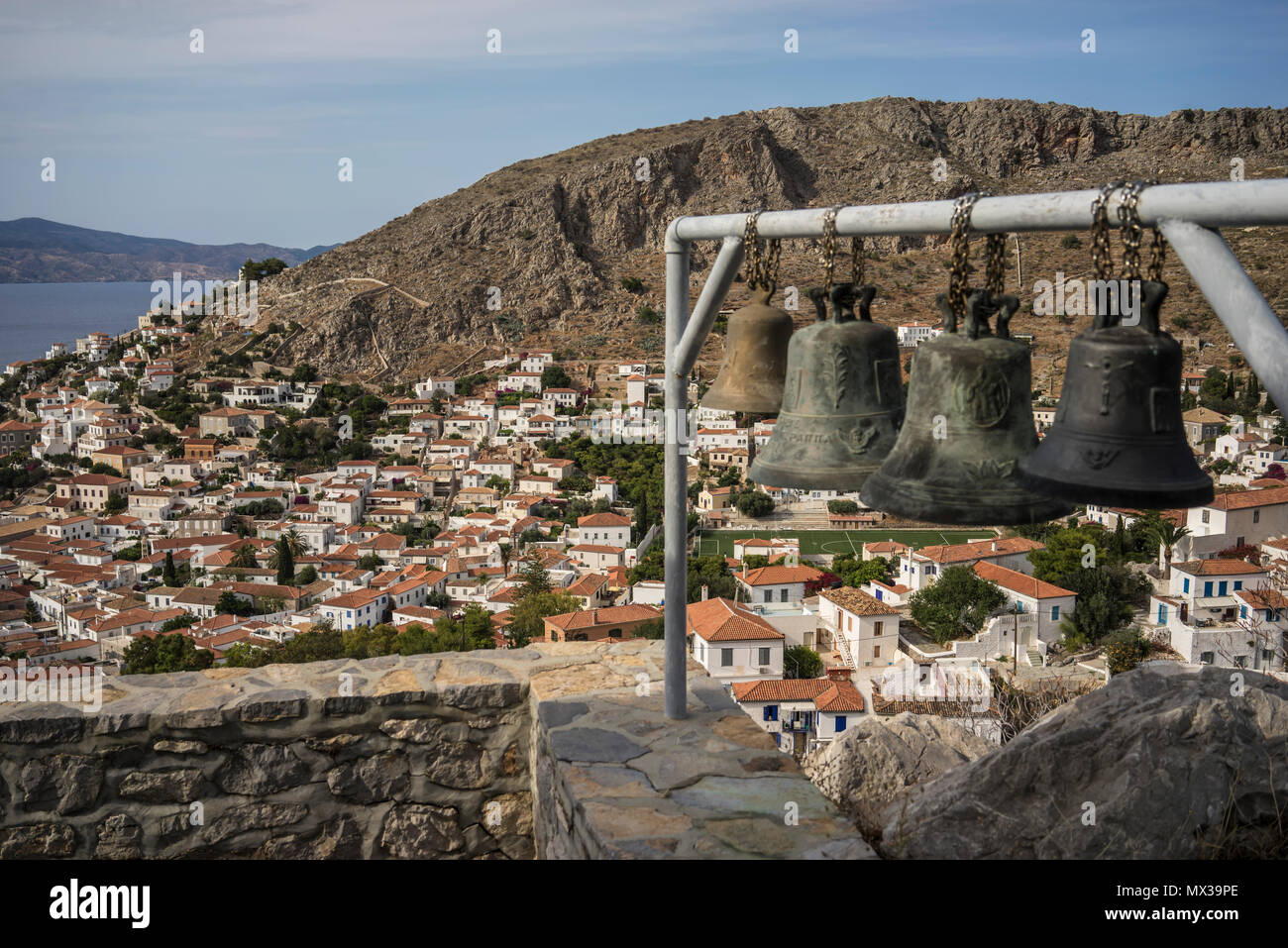 A view of the city of Idra, located on the island of Idra, Greece, on ...