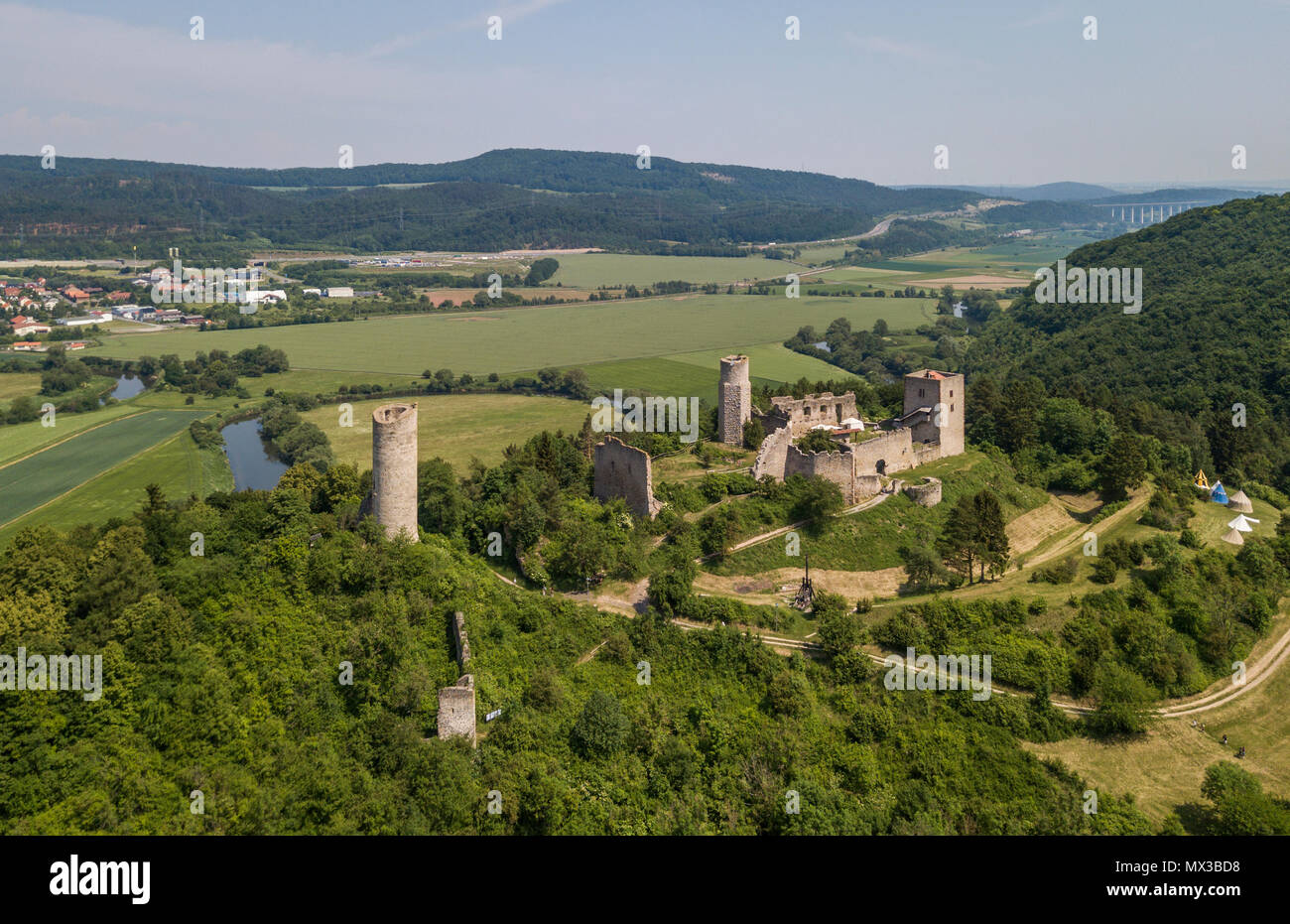 Aerial view of the ruins of Brandenburg castle in Thuringia, Germany ...