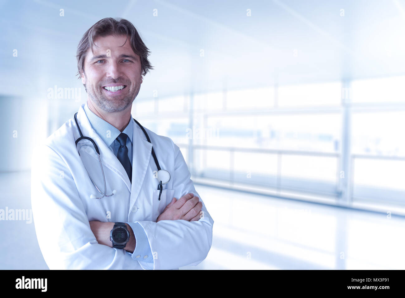 Portrait of smilling senior doctor of medicine in his ordination Stock ...