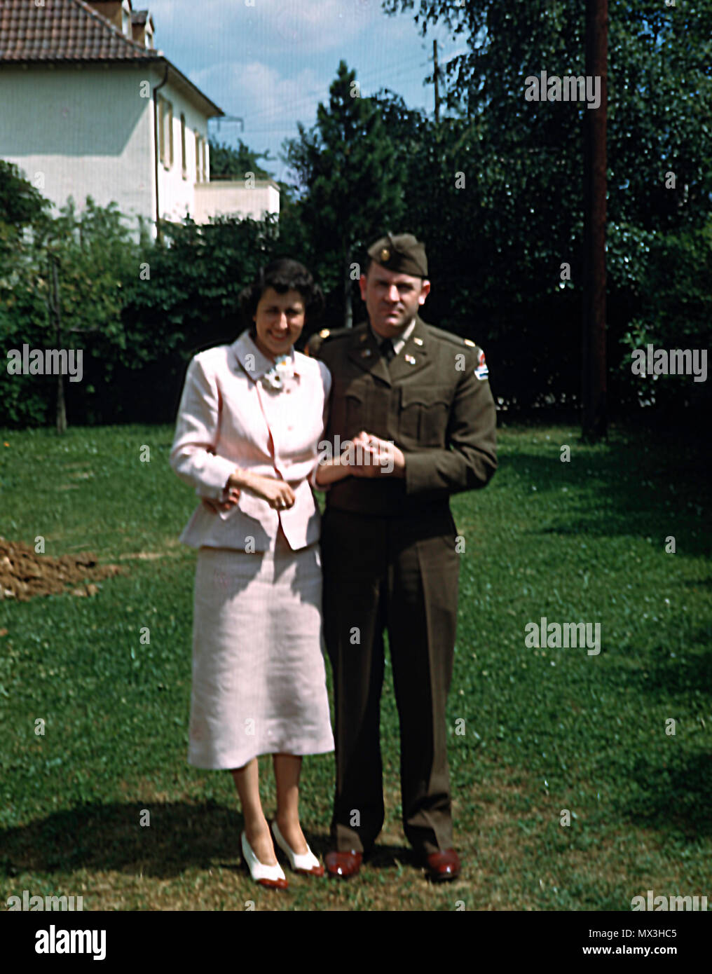 Army Officer and Wife Pose for a Photo in Occupied Germany after World ...