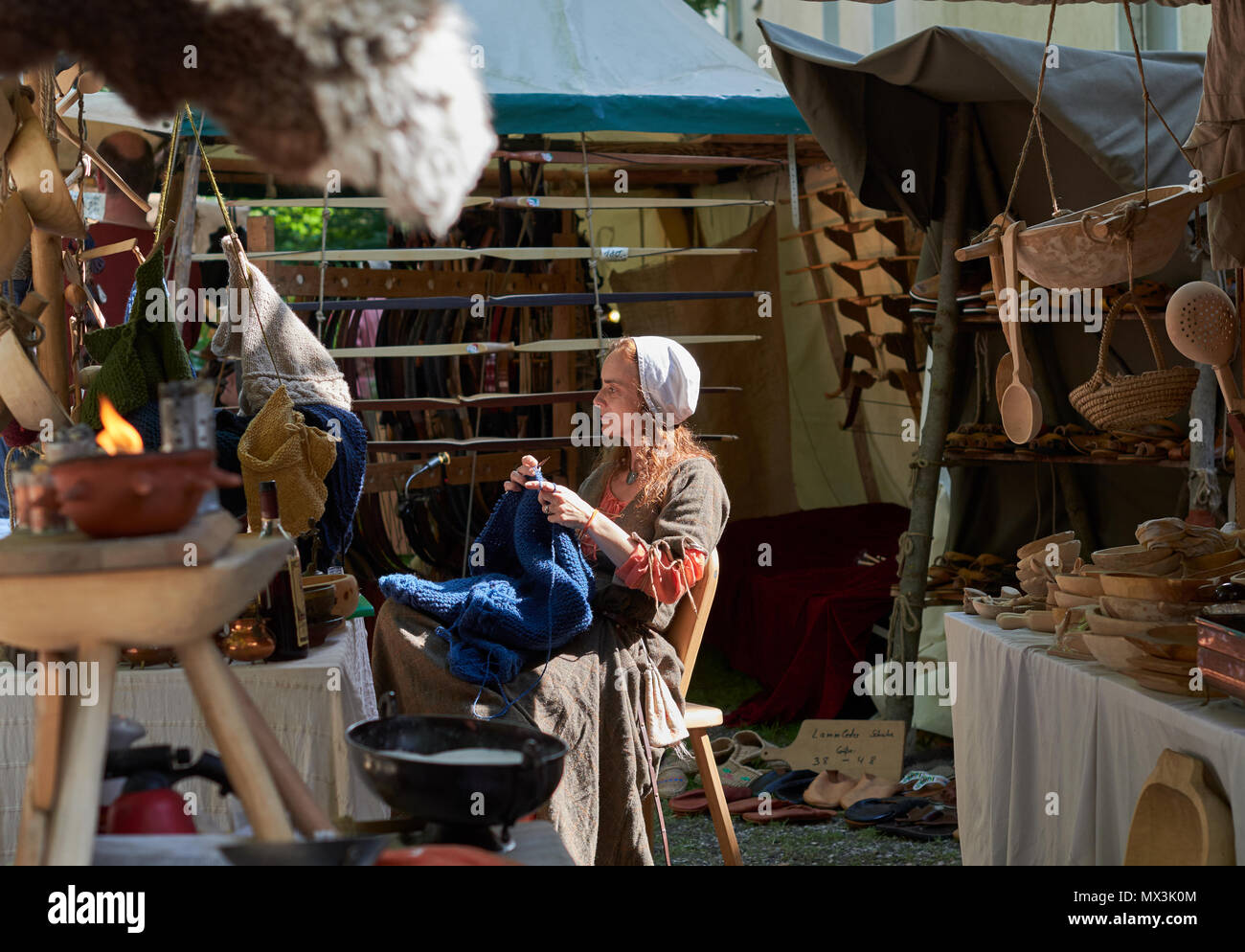 Knitting Medieval Dealer Selling Handmade Wooden Goods In Store Stock ...