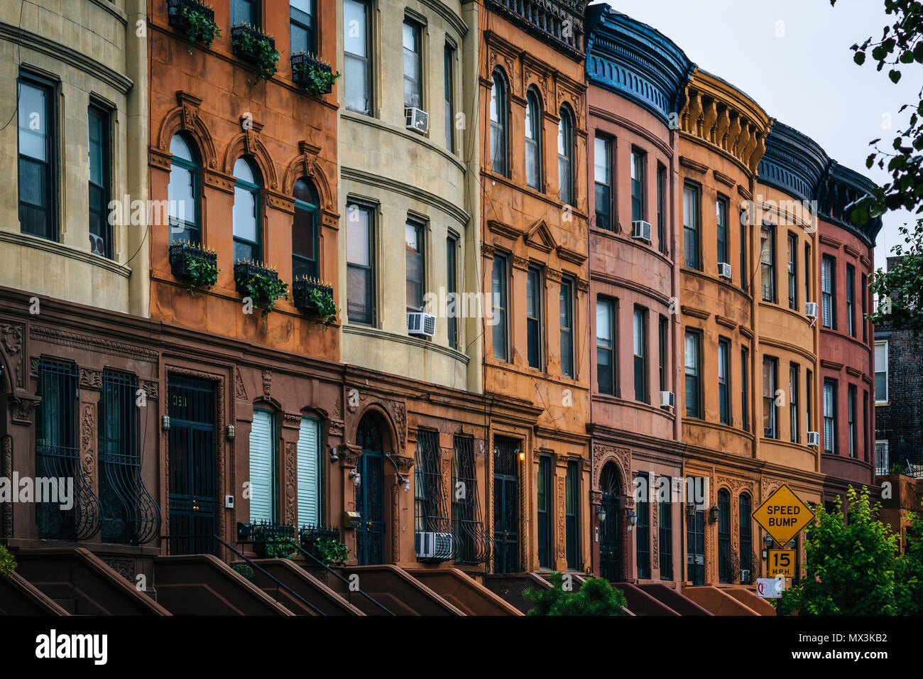 Colorful row houses in Harlem, Manhattan, New York City Stock Photo - Alamy