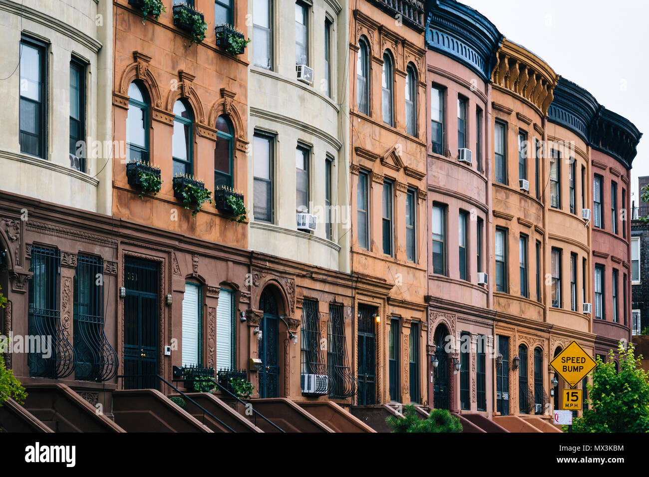 Colorful row houses in Harlem, Manhattan, New York City Stock Photo - Alamy