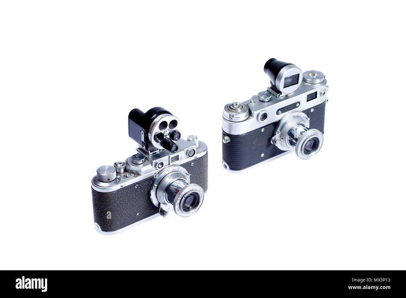 old vintage camera with additional viewfinder isolated on white ...