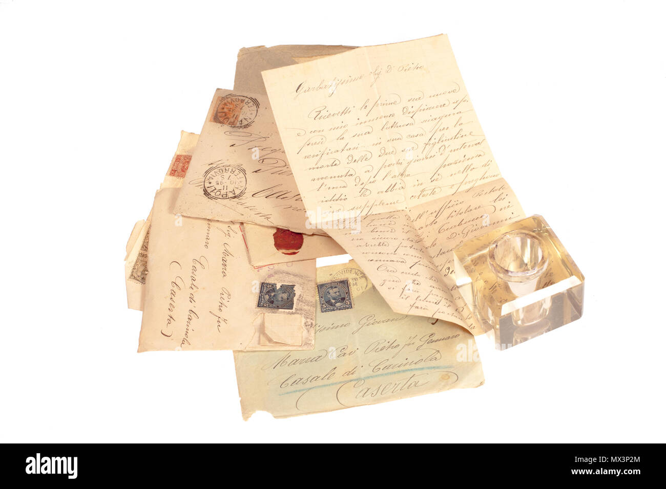 old vintage personal handwritten letter isolated on white background ...