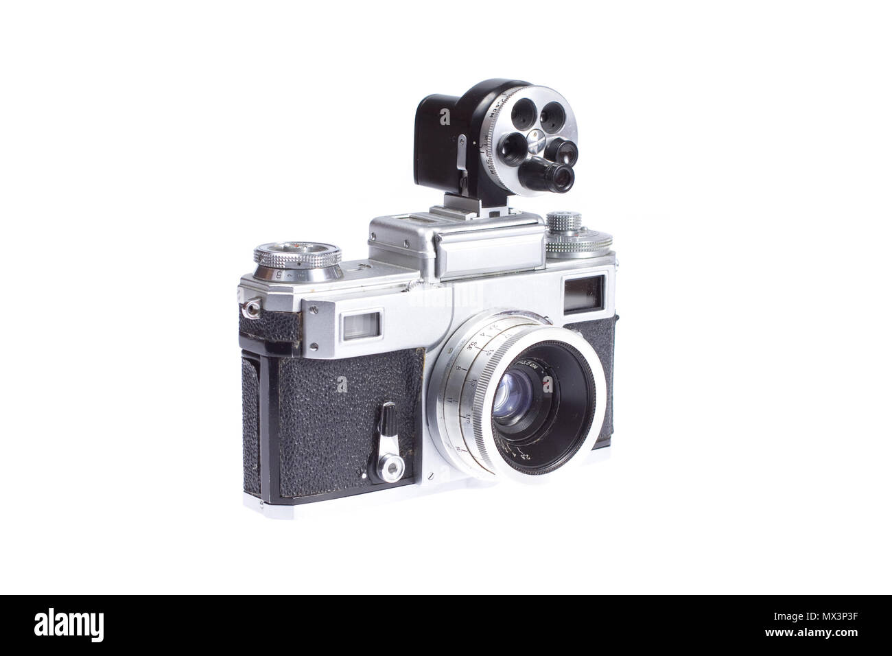 rangefinder camera with additional viewfinder isolated on white ...