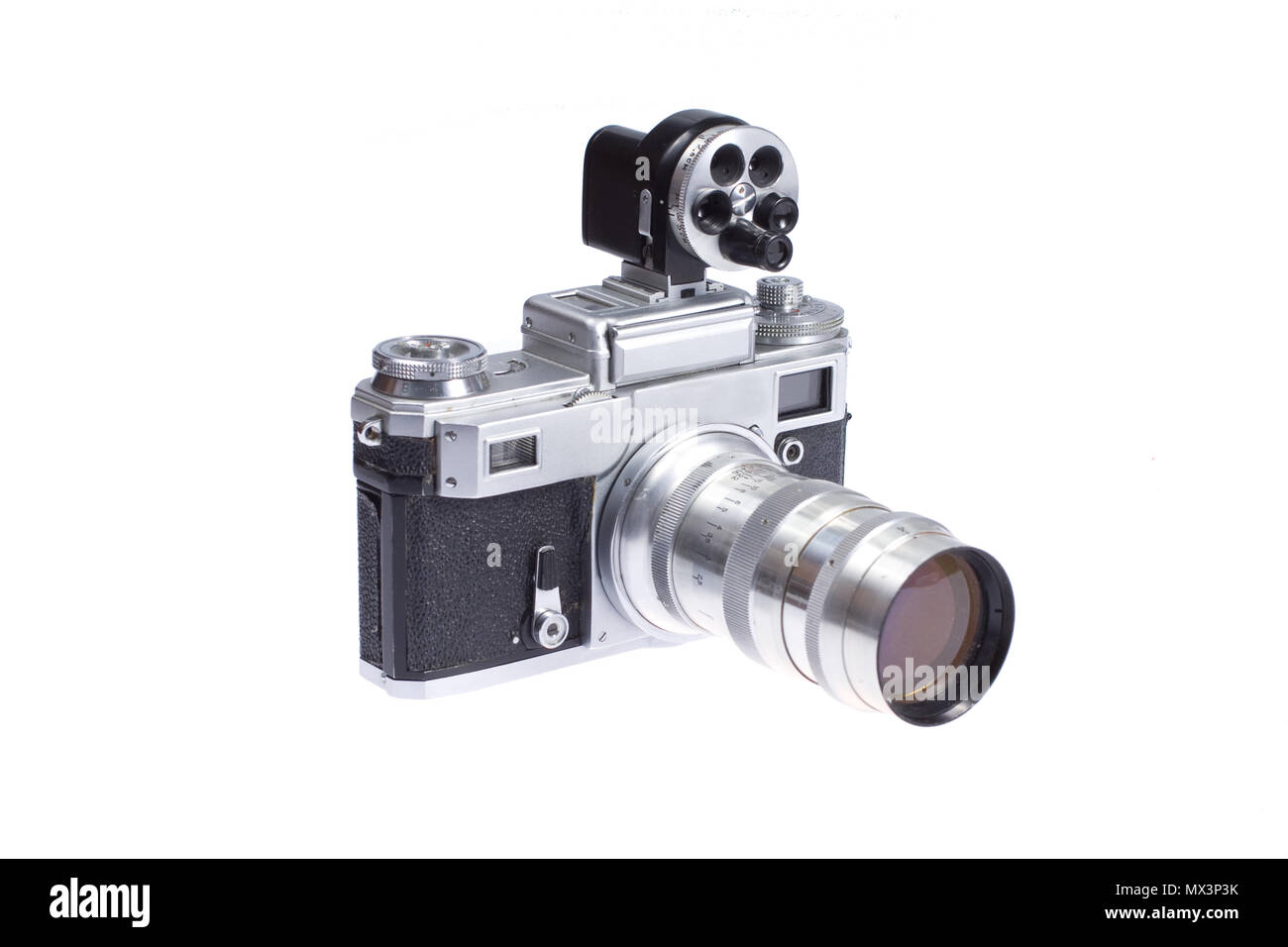 rangefinder camera with additional viewfinder isolated on white ...