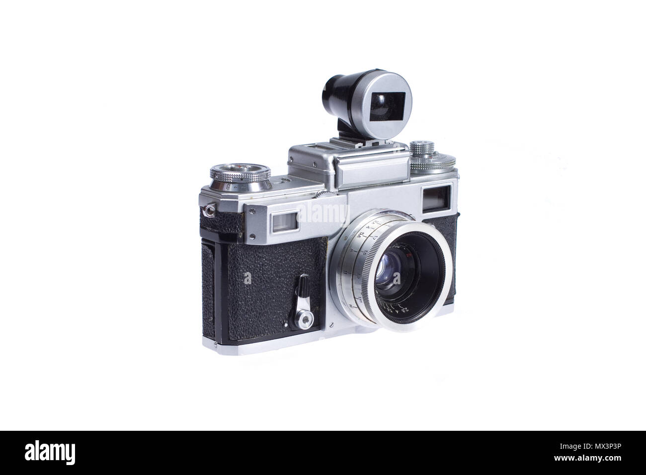 rangefinder camera with additional viewfinder isolated on white ...