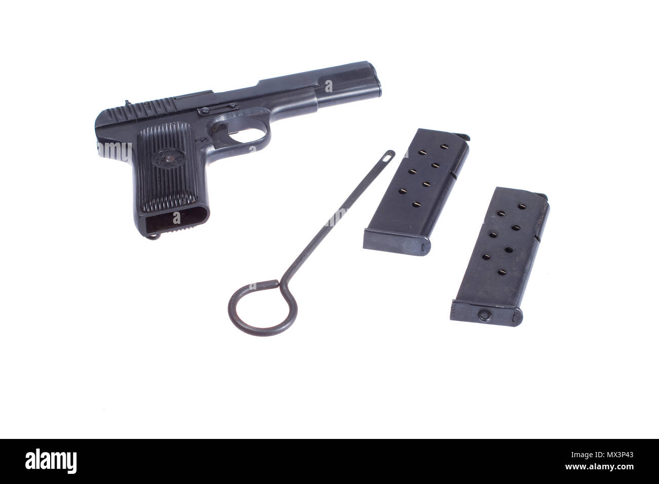 Soviet handgun TT (Tula, Tokarev) and accessories isolated on white ...