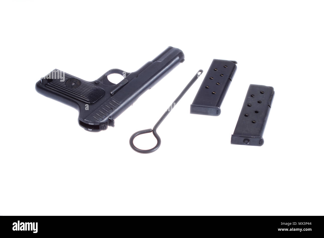 Soviet handgun TT (Tula, Tokarev) and accessories isolated on white ...