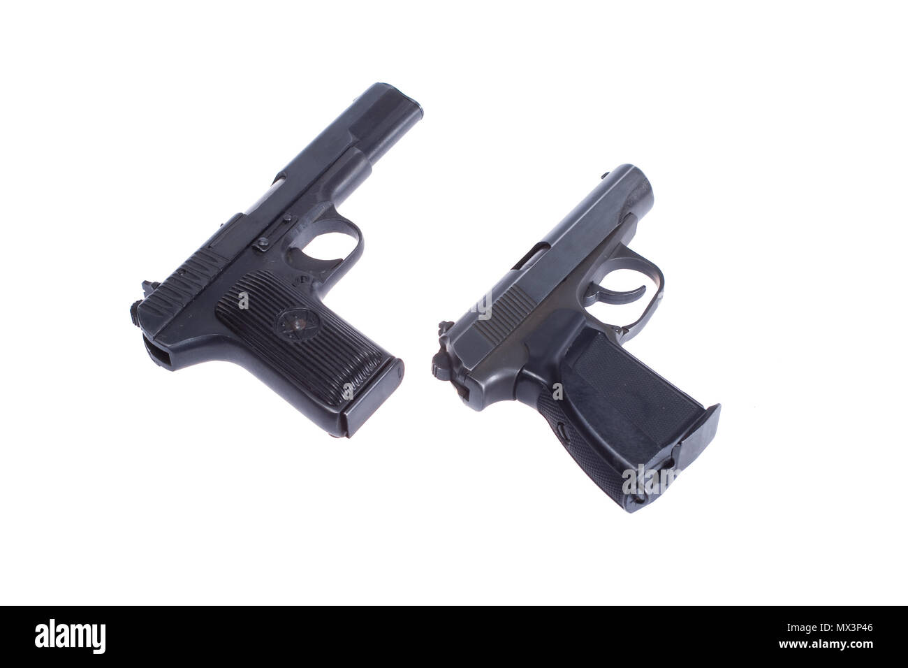 Soviet handgun TT (Tula, Tokarev) and PMM (Makarov) isolated on white ...