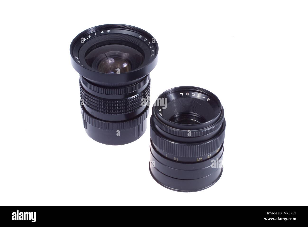Middle-format camera lenses isolated on white Stock Photo - Alamy