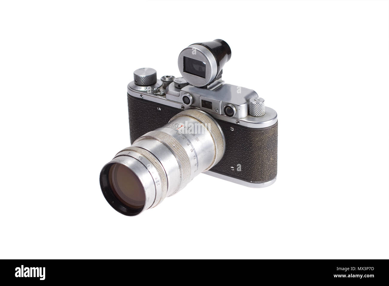 old vintage rangefinder camera with additional viewfinder isolated on ...