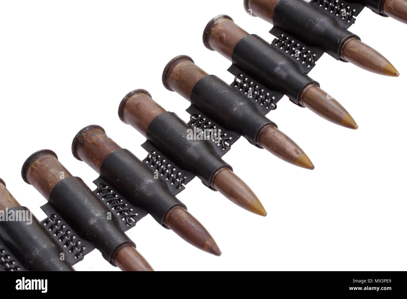 black chain of ammo on white background Stock Photo - Alamy