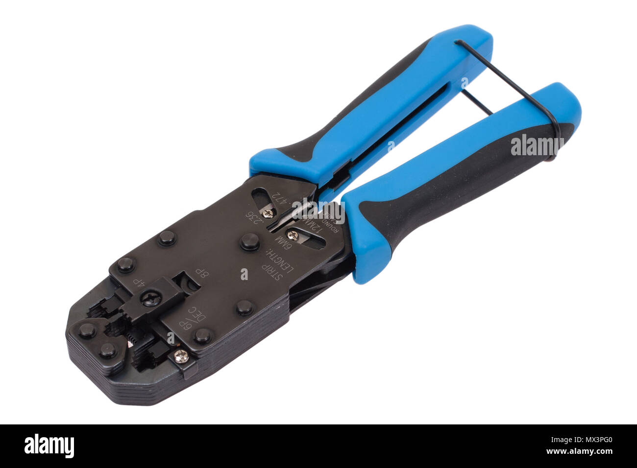Network cable crimper isolated on white background Stock Photo - Alamy
