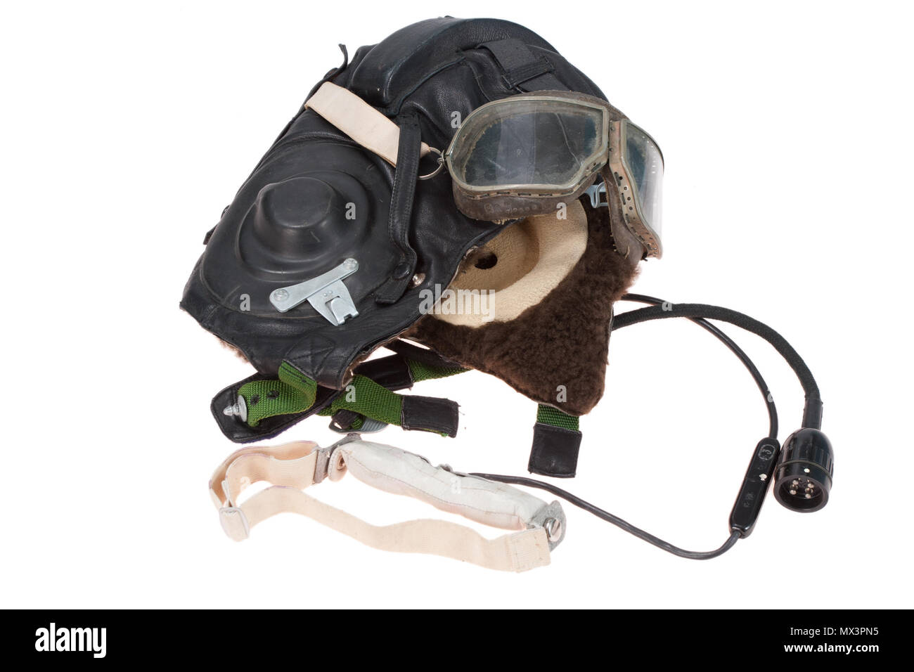 retro fasion pilot helmet with goggles isolated on white Stock Photo ...