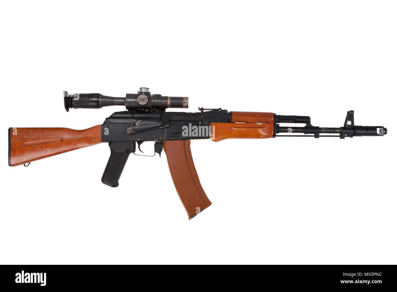 kalashnikov ak74 with sniper scope isolated on a white background Stock ...