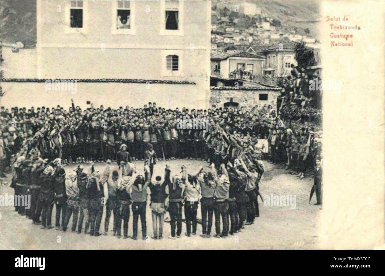 . English: Postcard by Osman Nuri featuring dancers in national costume ...