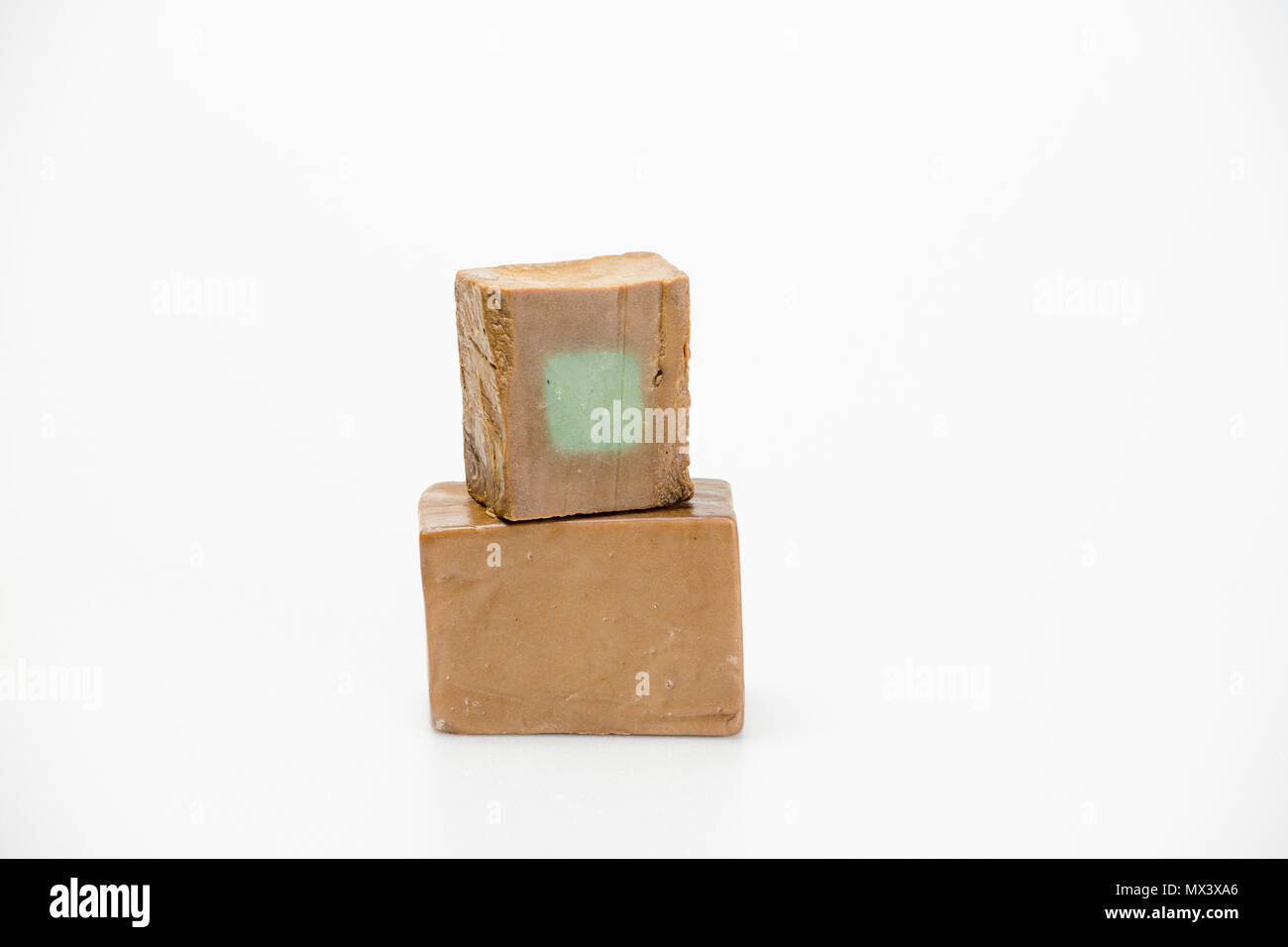 Traditional Hard Olive Soap made in Aleppo (Syria) on white background ...