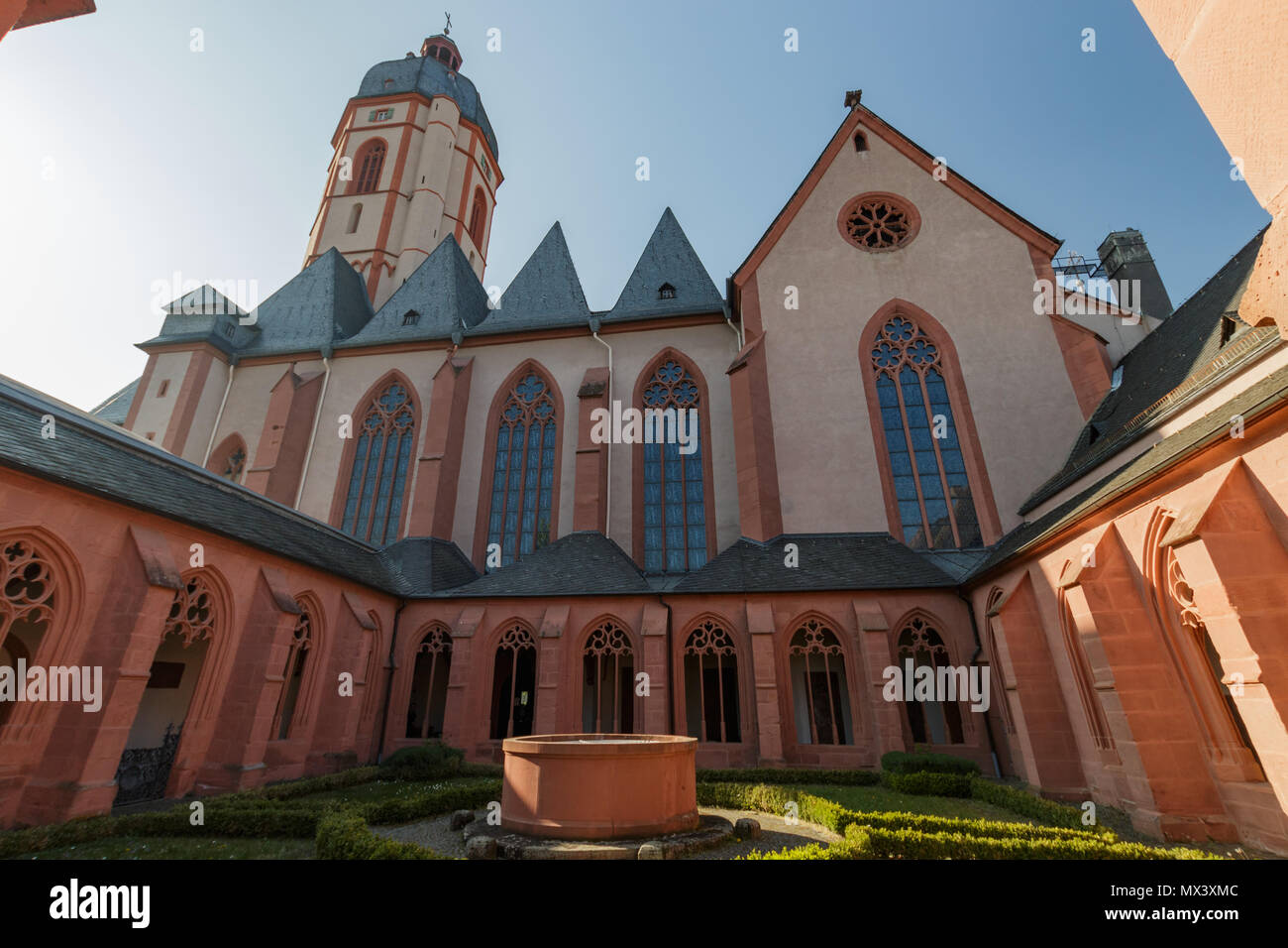 The catholic parish church of St. Stephan in Mainz with the cloister in ...