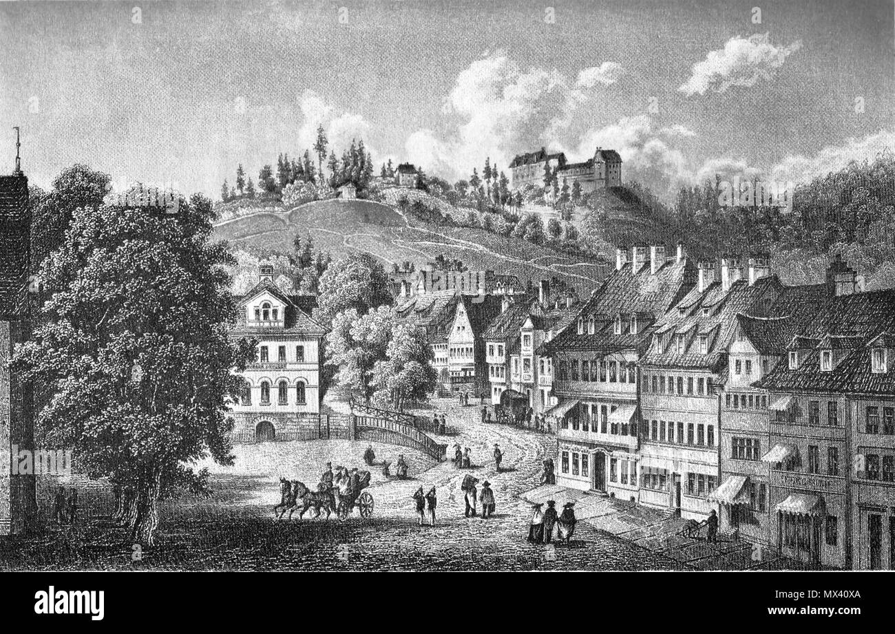 . Eisenach. Der Marktplatz, Stahlstich von G. Heisinger nach einer ...