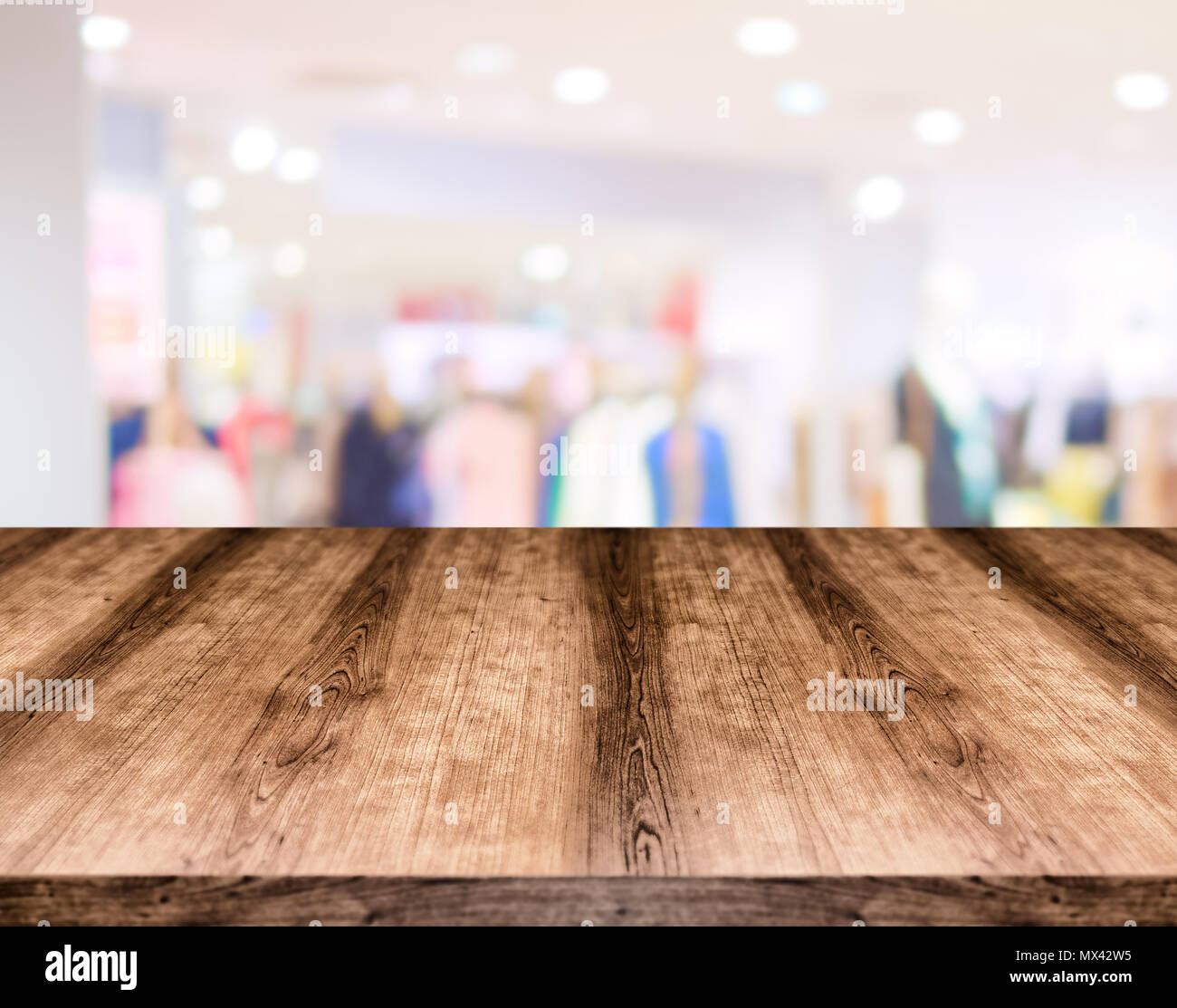 Wooden empty table board in front of blurred background. Can be used ...