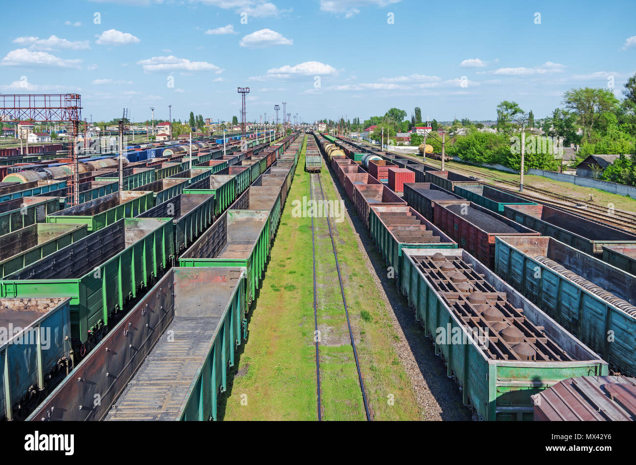 City junction railway yard on which sorting of freight railway trains ...