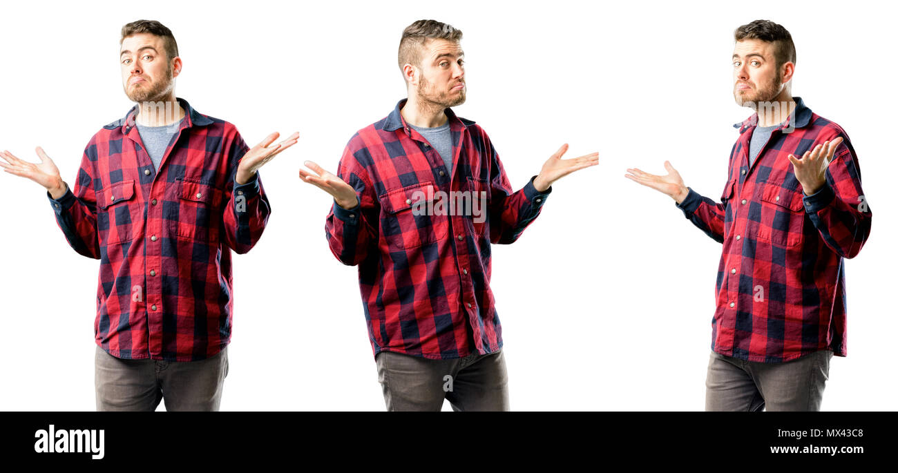 Young man doubt expression, confuse and wonder concept, uncertain ...