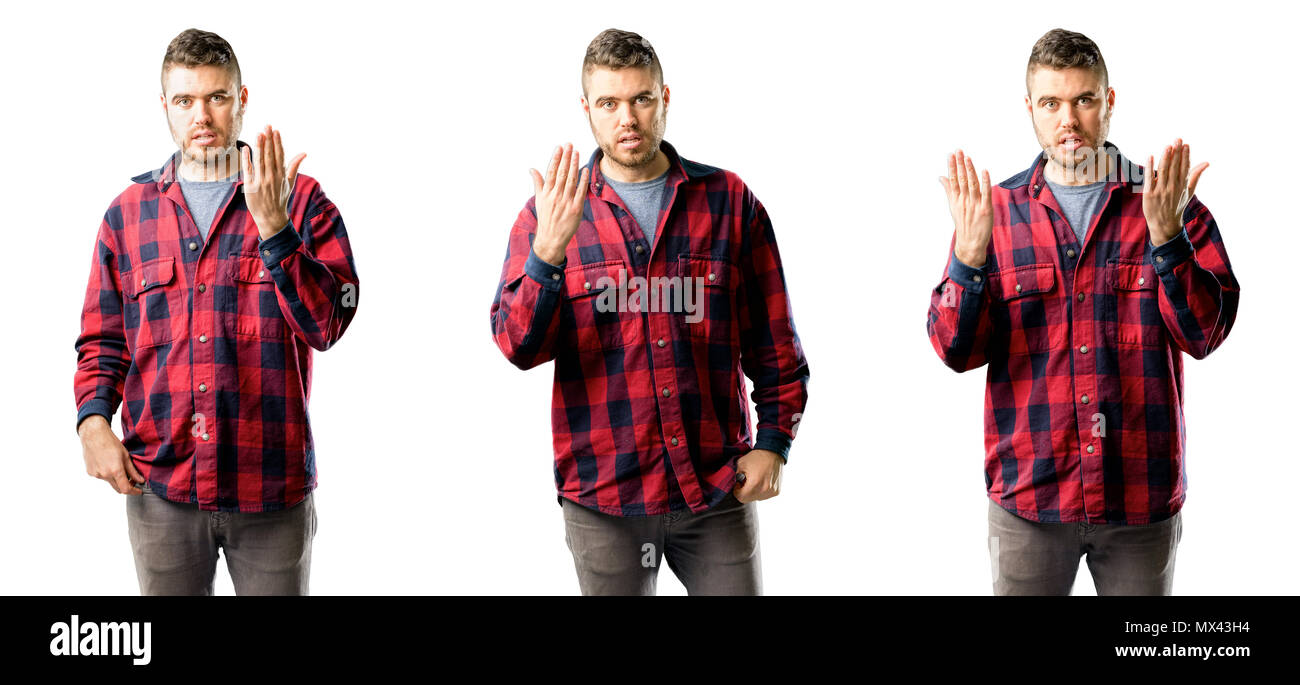 Young man irritated and angry expressing negative emotion, annoyed with ...