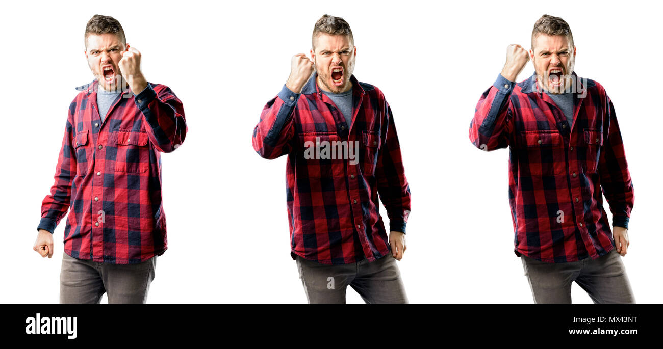 Young man irritated and angry expressing negative emotion, annoyed with ...