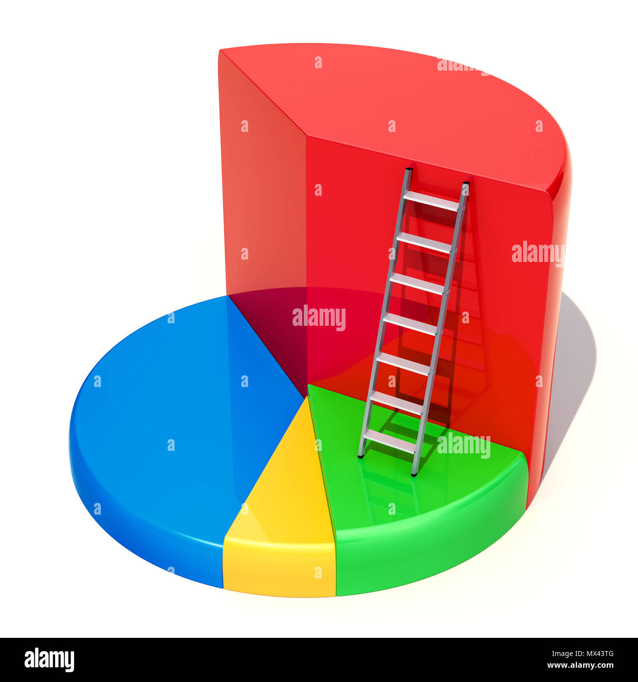 Progress and success concept with pie chart and stairs. 3D rendering ...