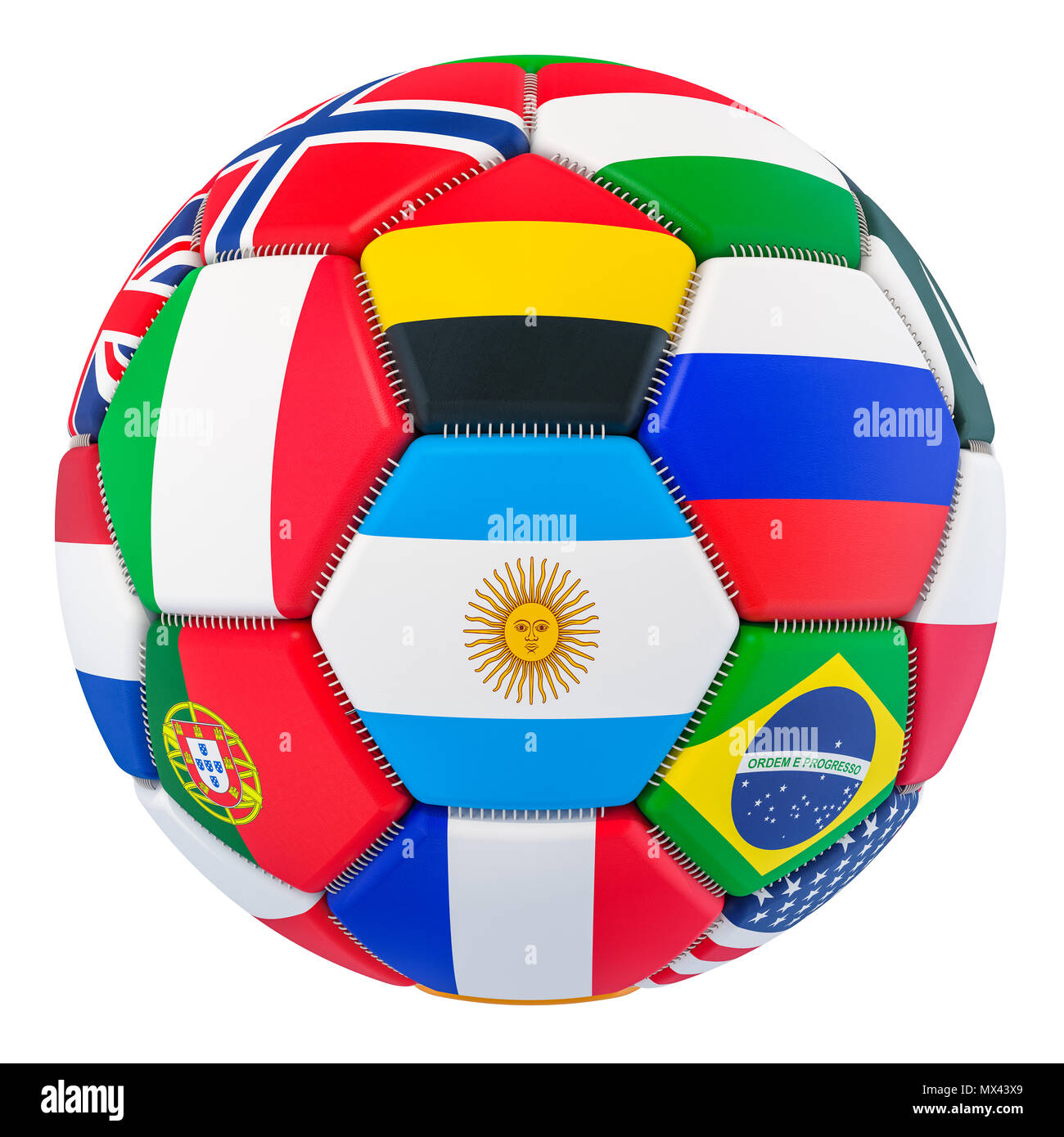 Soccer ball with flags, 3D rendering isolated on white background Stock ...