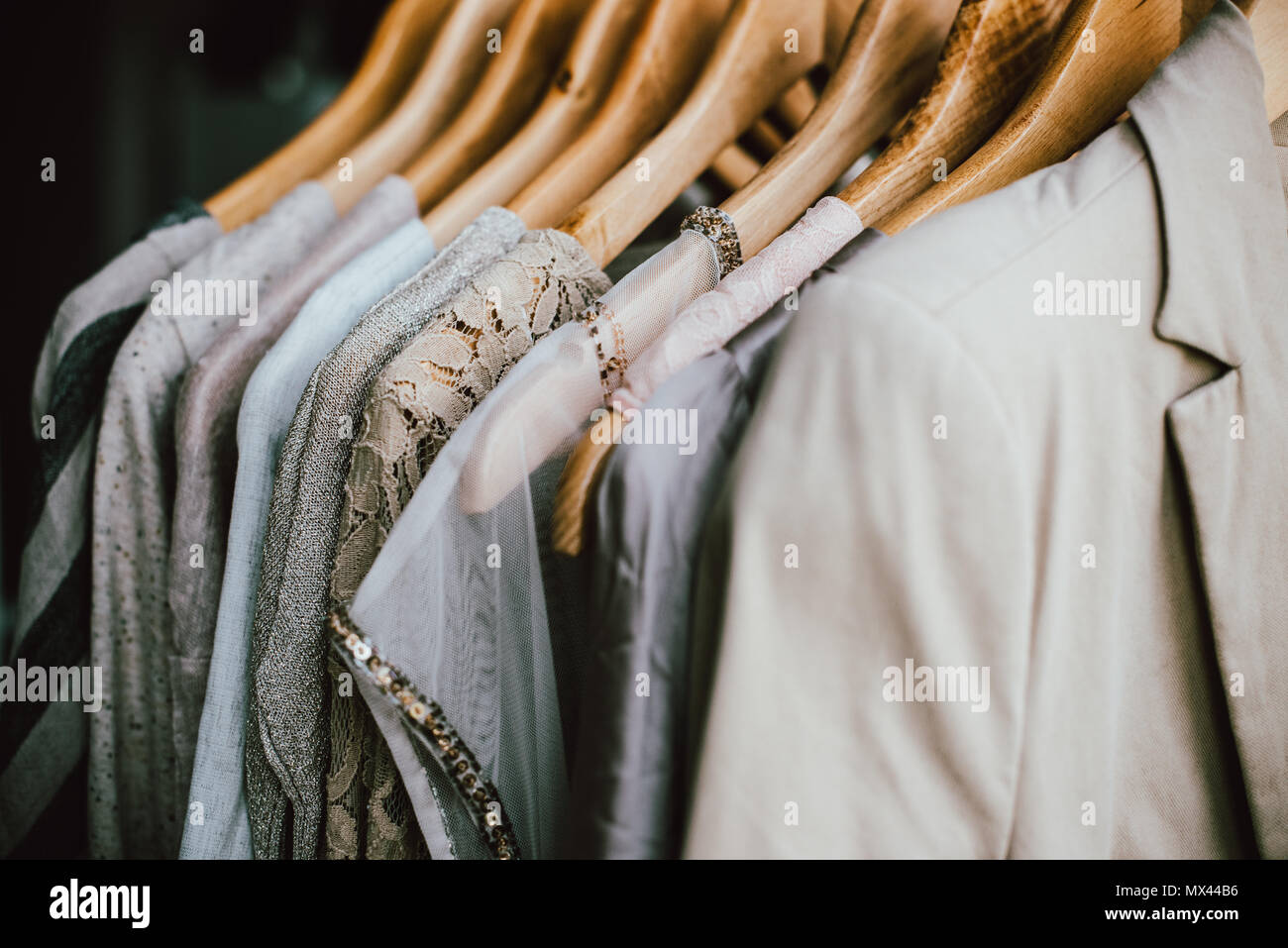 Collection of fashion clothes in beige colors Stock Photo - Alamy