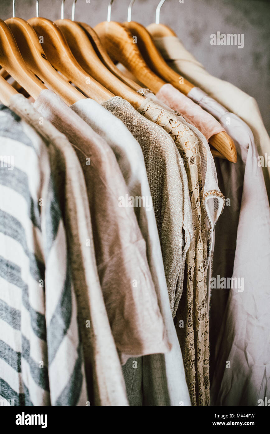 Collection of fashion clothes in beige colors Stock Photo - Alamy