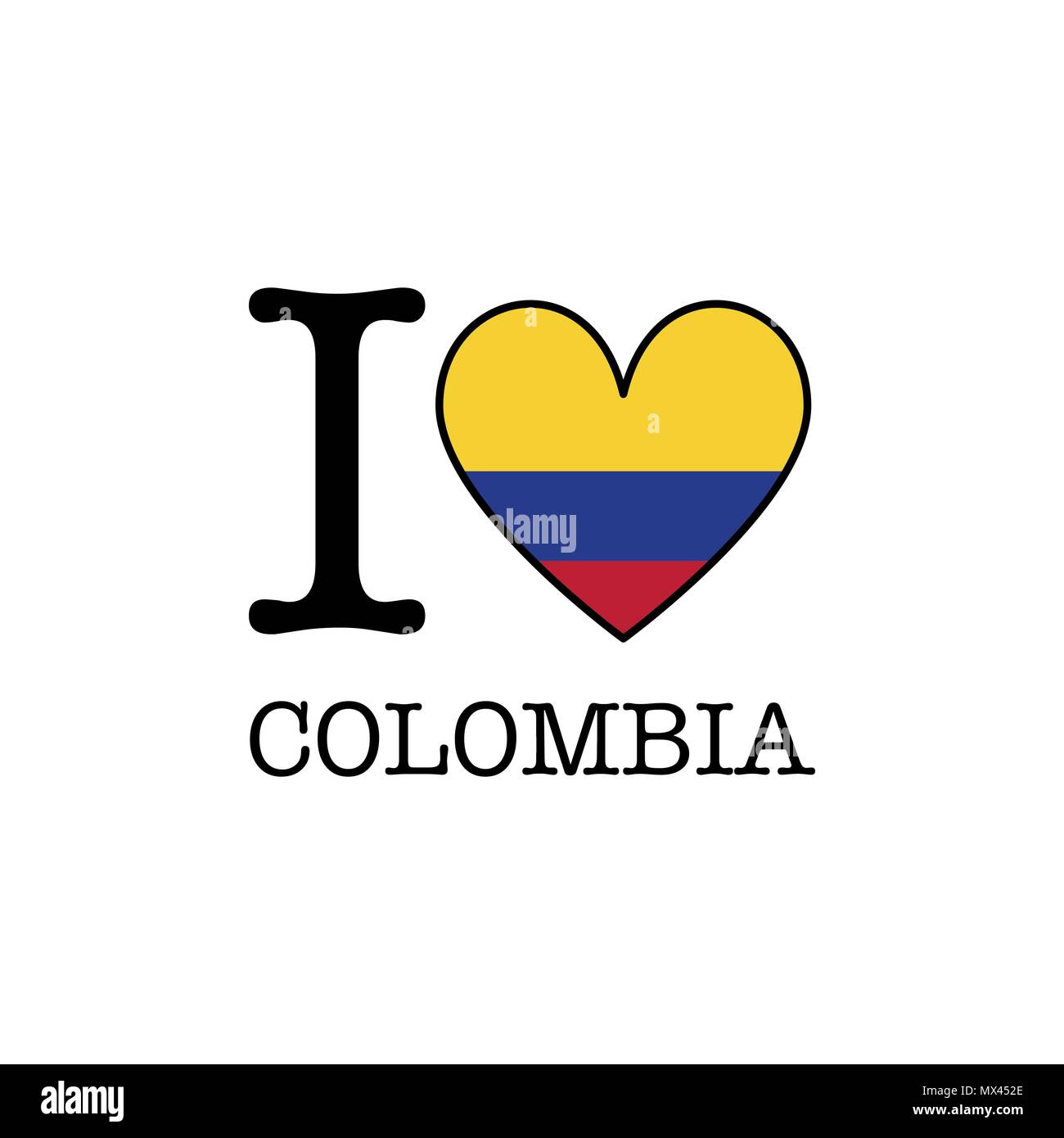 I Love Colombia Heart Shape National Country Flag Icon Stock Vector