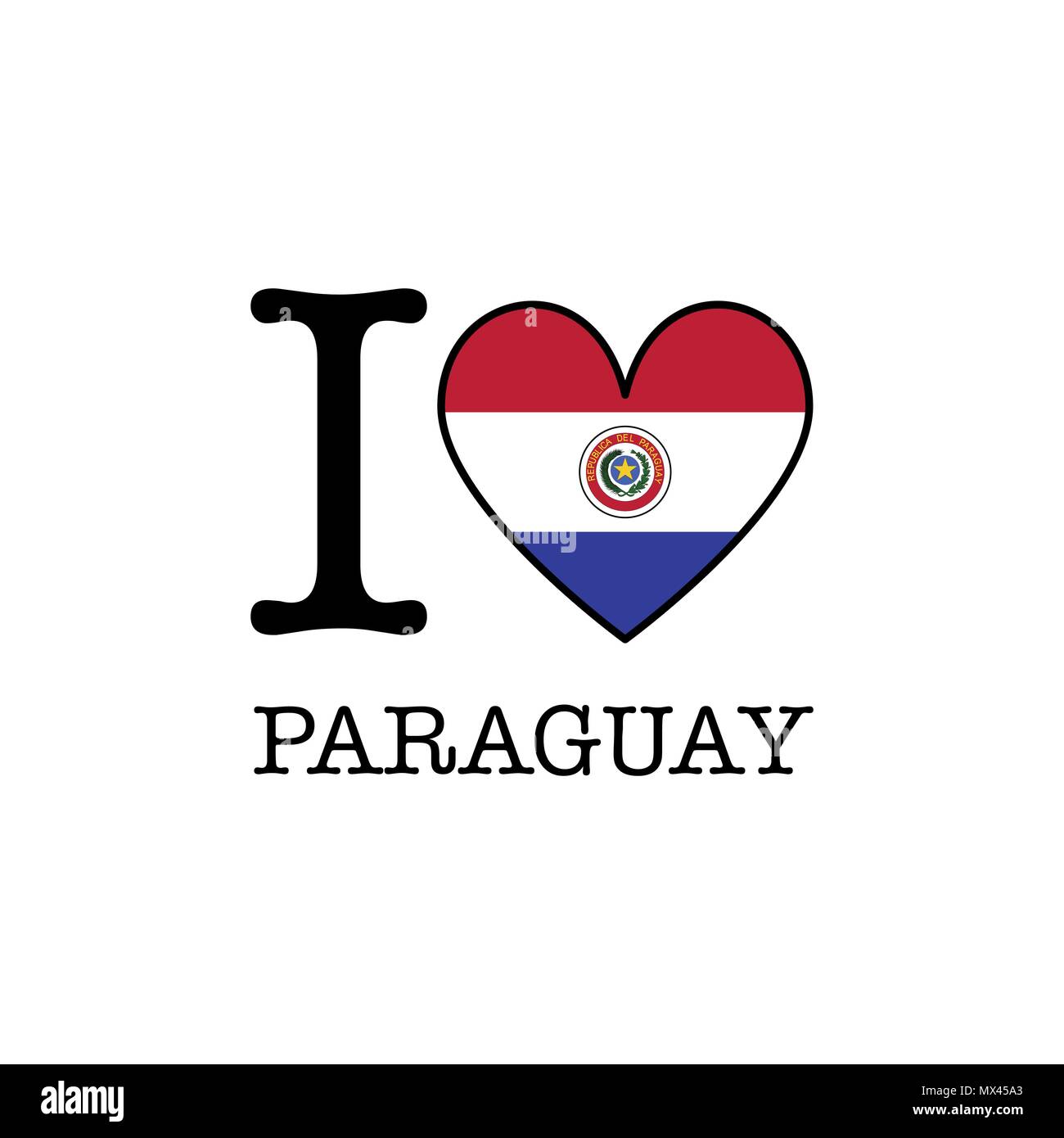 I Love Paraguay Heart Shape National Country Flag Icon Stock Vector