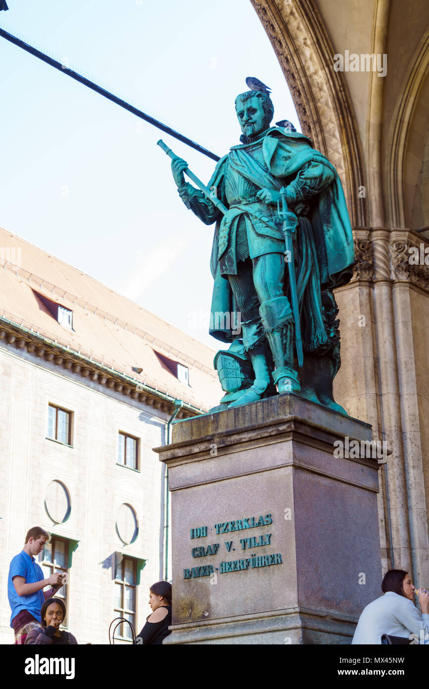 Munich, Germany - October 20, 2017: Count Tilly statue (1844) by Ludwig ...