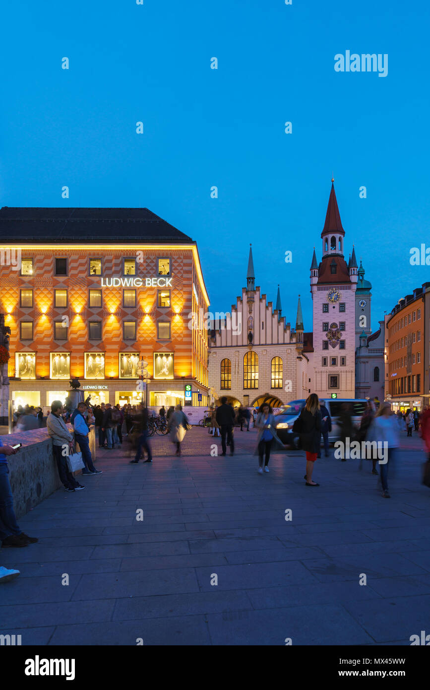 Munich, Germany - October 20, 2017: Night view of tourists near New ...